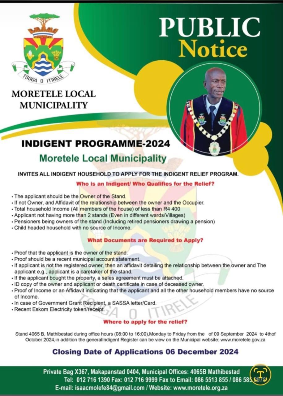 INDIGENT PROGRAMME 2024 - Moretele